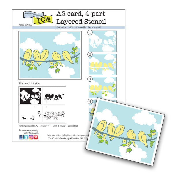 TCW6067 Layered A2 Birds on a Branch Stencil – TCW Stencils